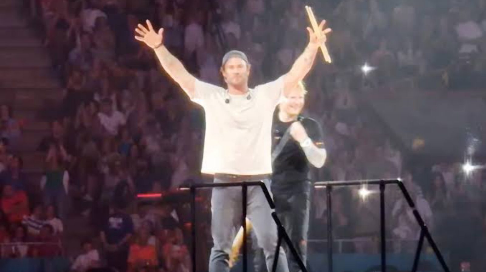 Watch: Chris Hemsworth Plays Drums For 70,000 People At Ed Sheeran's ...